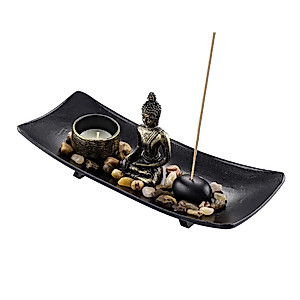Top Plaza Stick Incense Holder Incense Burner Buddha Statue Tealight Candle Holder Zen Garden Meditation Home Living Room Desk Decor #1