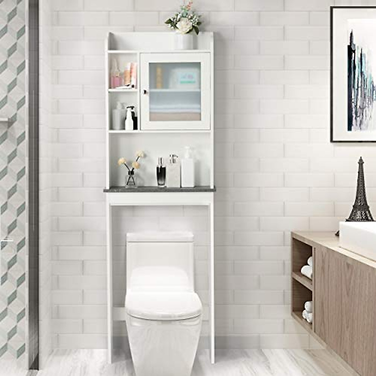 Yaheetech Over The Toilet Cabinet, Space-Saving Bathroom Cabinet w/Adjustable Shelves, 7.4in D x 23.2in W x 68.9in H