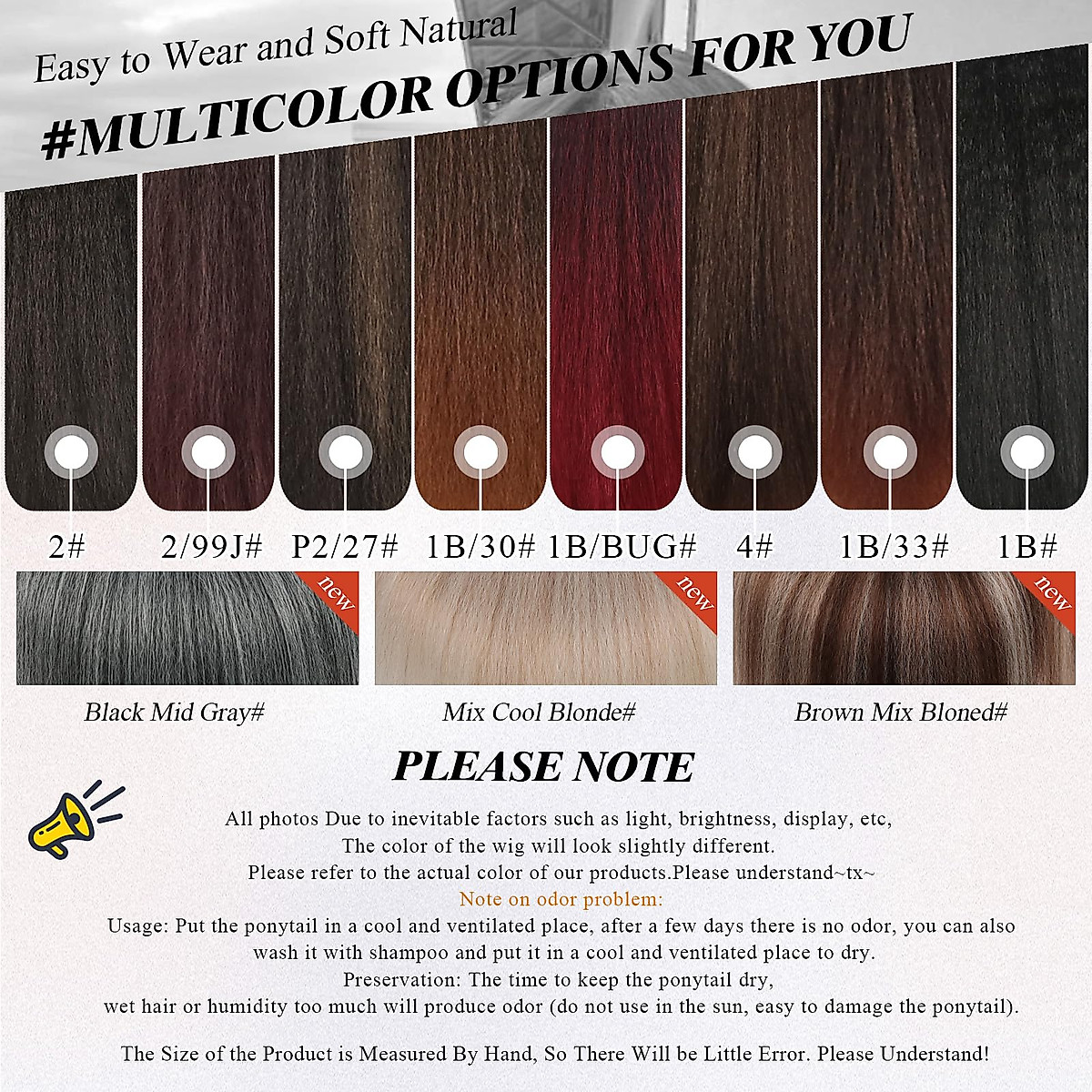 LEOSA Ponytail Extension 14 inch Drawstring Ponytails for Black Women Short Natural Black Yaki Straight Drawstring Ponytail Hair Extensions (14 Inch (Pack of 1), 1B#)