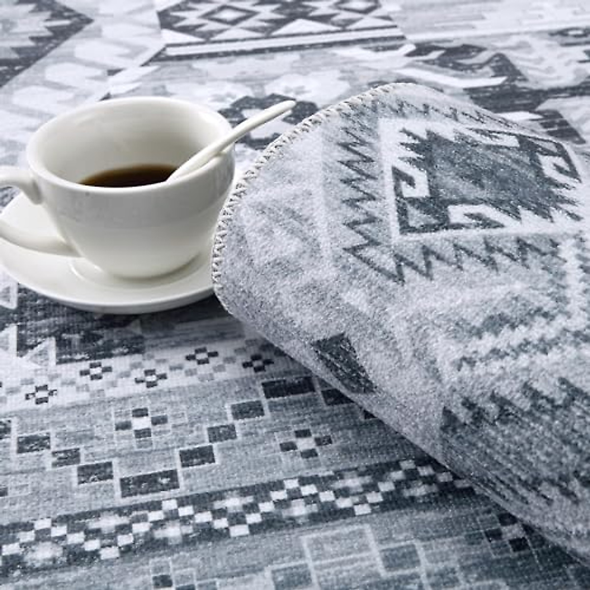 CAREMEE Machine Washable Area Rug 3x5 Tribal Entryway Mat Vintage Distressed Rug Indoor Low Pile Thin Rug Cozy Non Slip Foldable Area Rug for Living Room Bedroom Dining Room Grey