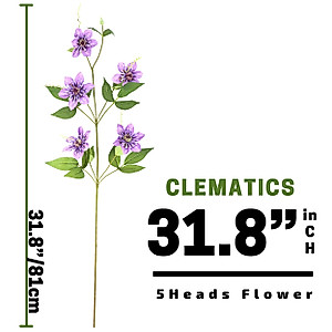 Decor Tall Long Stems for Tall Vase Clematis Artificial Plants Flower Arrangements Christmas Floral Picks Faux Plant Outdoor Floral Arrangement Decoration Holiday Wedding (Purple Clematis)4Packs