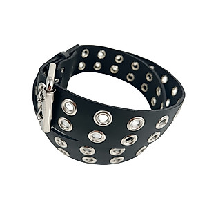 Grommet Eyelet Uniform Belt Made in USA Genuine Leather Punk Goth Thrash Metal (L-36) Black