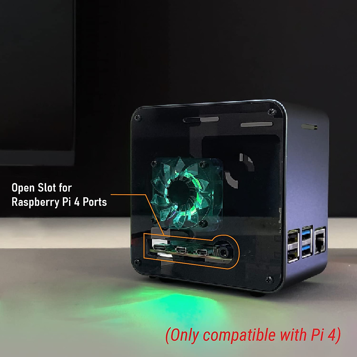 ElectroCookie Raspberry Pi 4 Case, Aluminum Mini Tower Case with Cooling Fan and Color Changing Ambient Light (Matte Black & Dark Gray)