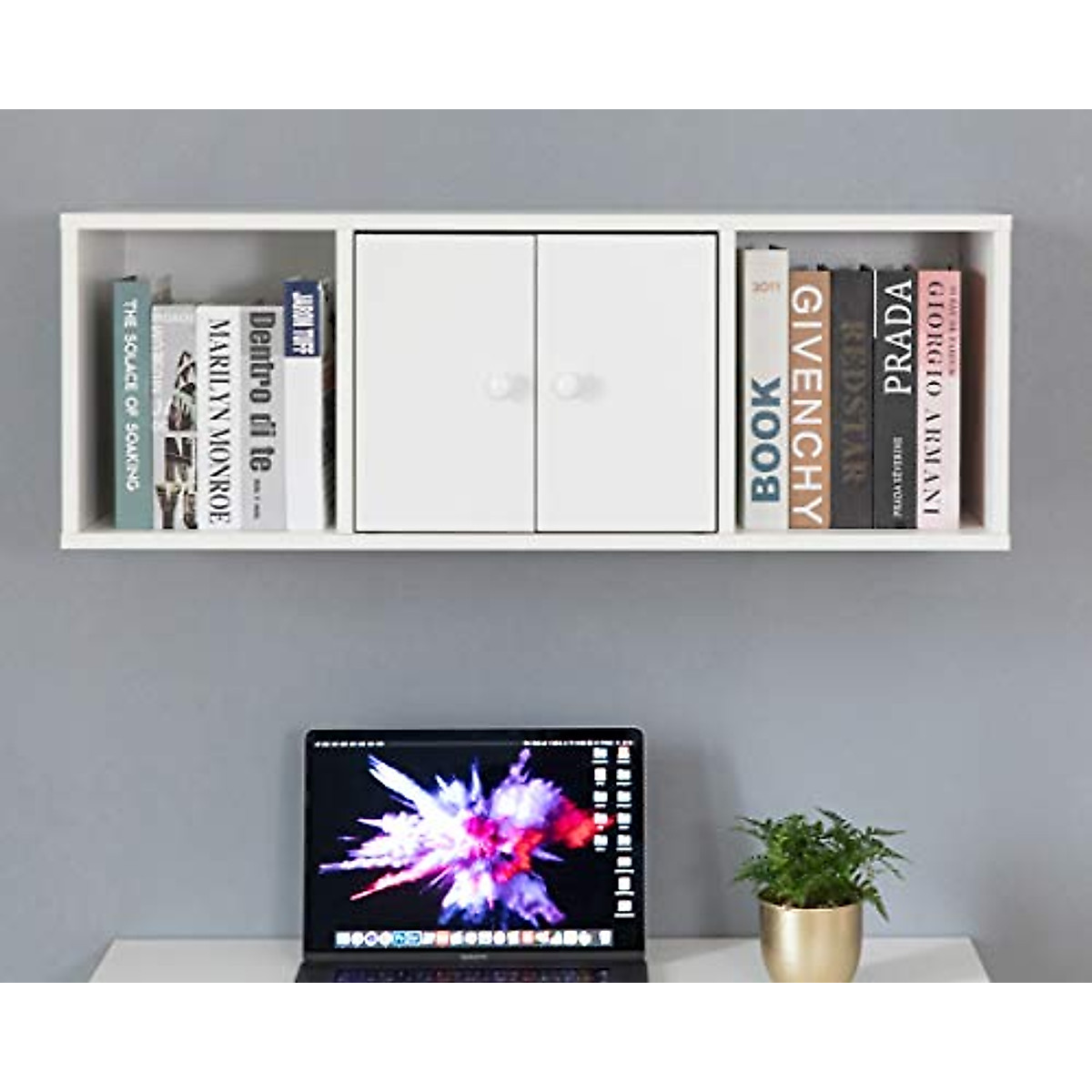 Basicwise Wall Mounted Computer Cabinet Floating Hutch, White