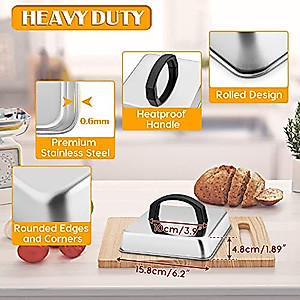 Leonyo Square 6.2 Inch Melting Dome Set of 2 & 5.5 Inch Burger Press, Heavy Duty Griddle Grill Steam Dome Lid (2 Pack), Stainless Steel Smash Bacon Grill Press for Burger Patty Cast Iron Flat Top BBQ