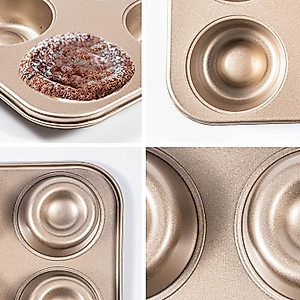 Yomvzake Brownie Bowl Pan 2 Pack, 6 Cavity Mini Round Cake Pan Cantinflas Cake Mold 3 Inch Shortcake Pan Tea Cake Pan Small Lava Cake Pan Cookie Shot Mold for Baking - Gold