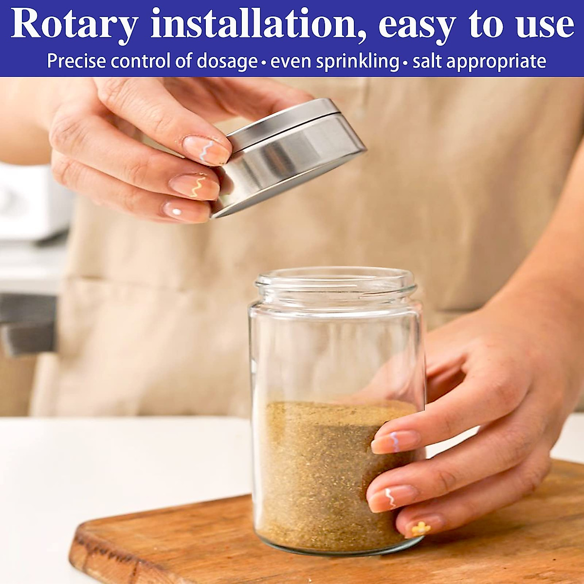 4pcs Salt and Pepper Shakers Set, Salt Shaker and Pepper Shaker with Adjustable Pour Holes, Pepper and Salt Container with Stainless Steel Lid,Glass Salt and Pepper Shakers,Spice Shaker for Kitchen