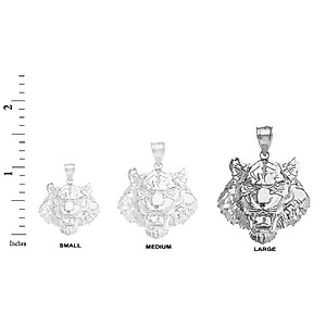 Solid 925 Sterling Silver Roaring Tiger Head Necklace Pendant (Large)