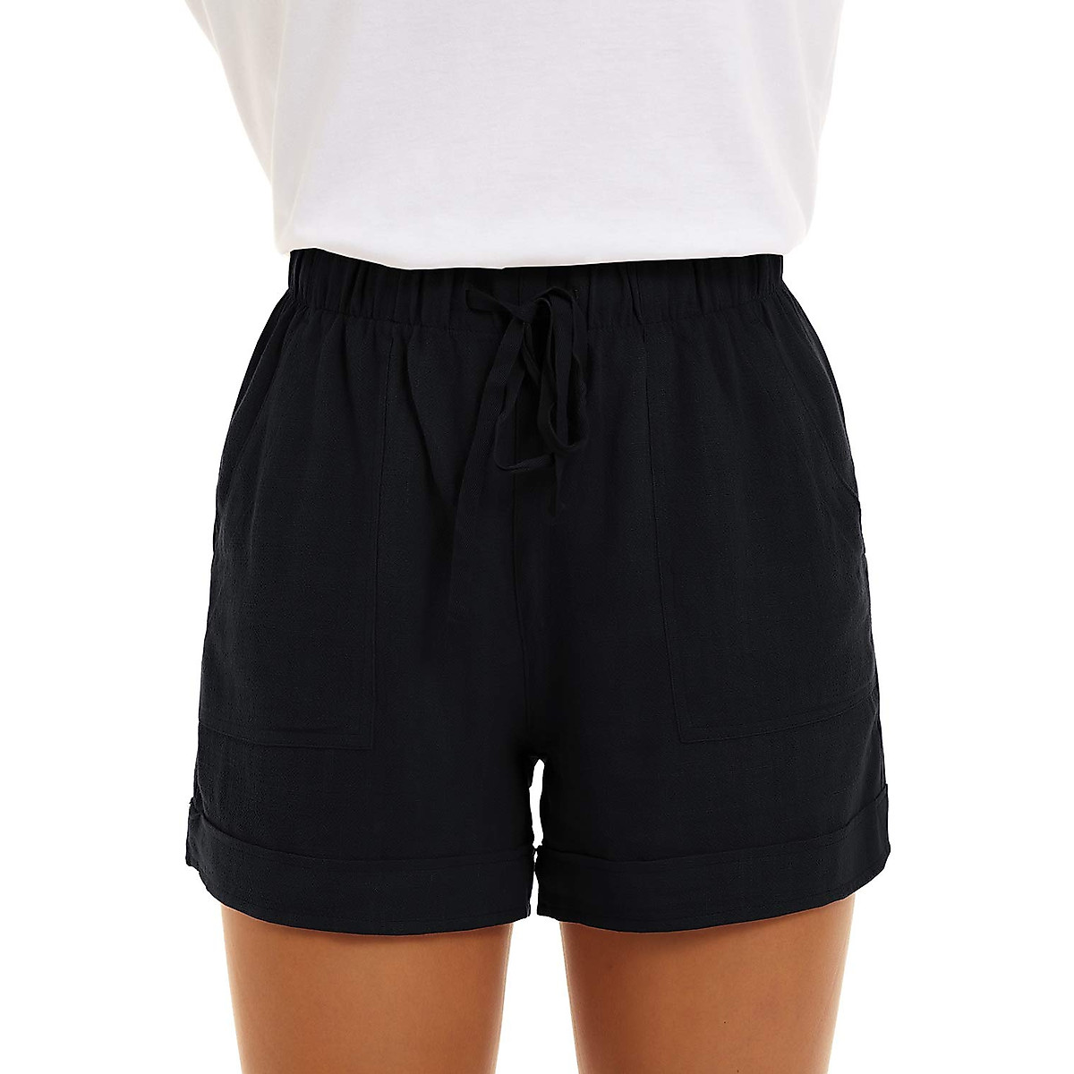 SMENG Womens Pull on Gym Bermuda Jogger Shorts for Women Drawstring Comfy Sleeping Clothes Black Large