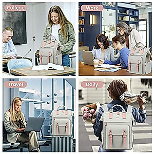 LOVEVOOK Laptop Backpack for Women Work Travel Commuter Backpack Purse, College Nursing Backpack Business Computer Bag Doctor Nurse Bags, 15.6 Inch, Light Grey-pink