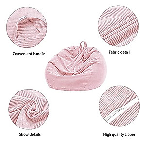 Nobildonna 3 ft Bean Bag Chair Cover (No Filler) for Adults and Kids, 300L Extra Large Stuffed Animal Storage Bean Bag Washable Soft Premium Corduroy Stuffable Bean Bag Cover (Pink)