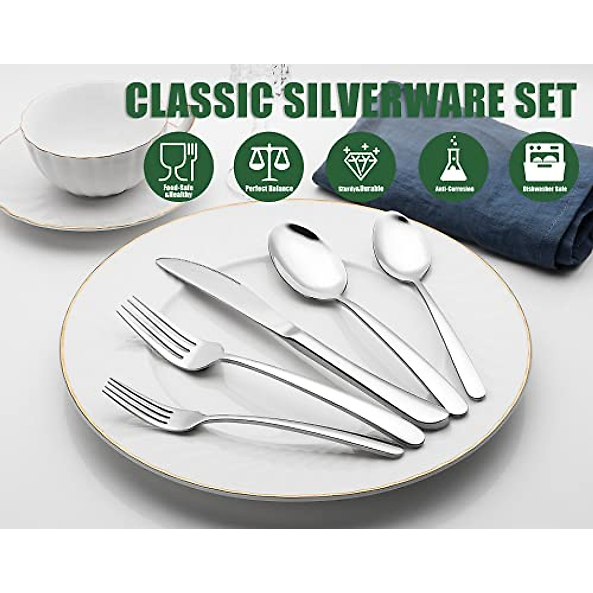 60 Piece Silverware Set for 12, Terlulu Stainless Steel Flatware Set, Heavy Duty Cutlery Utensil Include Forks Knives Spoons, Mirror Polished Tableware Set for Home Restaurant Party, Dishwasher Safe