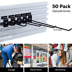 Moxweyeni 50 Packs Slatwall Hanging Hooks Display Hooks Slatwall Accessories 2", 4", 6", 8" and 10" Black Slatwall Hooks Hangers for Garage Shop Retail