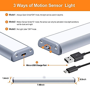 PRIORARE Under Cabinet Lighting Battery Operated Motion Sensor Closet Lights, Wireless Under Counter Lights with 20 LEDs for Kitchen/Cupboard/Stair/Drawer/Refrigerator (3 Packs)…