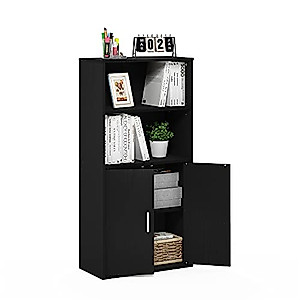 Furinno Pasir Storage Cabinet with 2 Open Shelves and 2 Doors, Black Oak