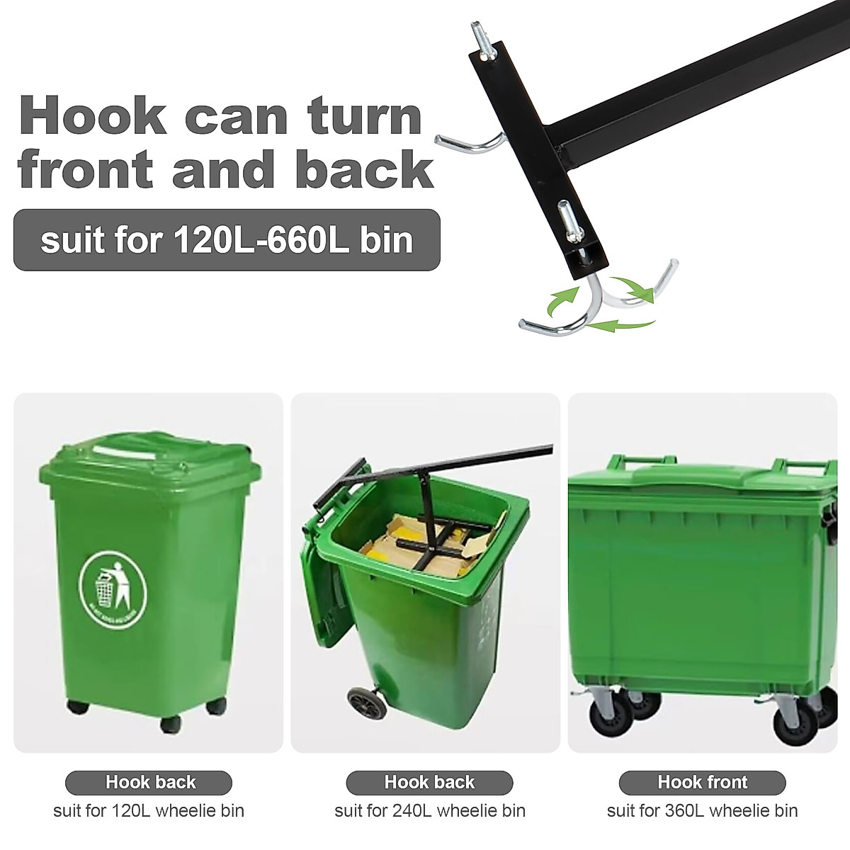 ikare Manual Trash Compactor, Waste Recycling Hand Tool for Outdoor, Touchless Trash Bin Compactor for 120-660L Wheelie Bins, Iron Compacting Trash Can