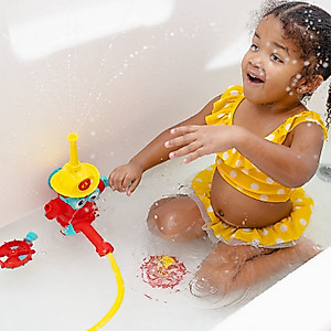Yookidoo Baby Bath Toddler Toys (Ages 3+) - Ready Freddy Spray ‘N’ Sprinkle Fire Hydrant Bathtime Toy - Includes Hose, Spray Nozzle, Wheel, & Water Gauge - Attach to Any Bath Tub or Shower - Mold Free