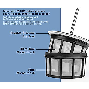 ESPRO P5 French Press - Double Micro-Filtered Coffee and Tea Maker, 32 Ounce, Polished Stainless Steel