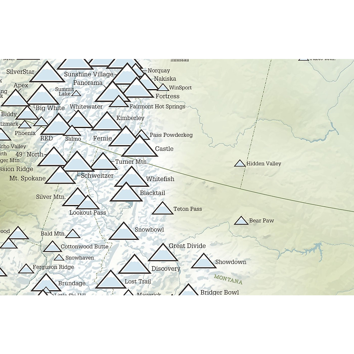 North America Ski Resorts Map 24x36 Poster (Natural Earth)