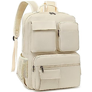 CAMTOP School Backpack Men Women Vintage Laptop Backpacks 15.6 Inch College Bookbags Laptop Bag Travel backpacks(Beige)