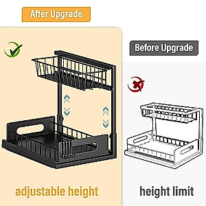 Pennik Under Sink Organizer 2 Tier, Double Layers pullable Under Kitchen Sink organizer, L Shaped Slide Out Under Cabinet Storage