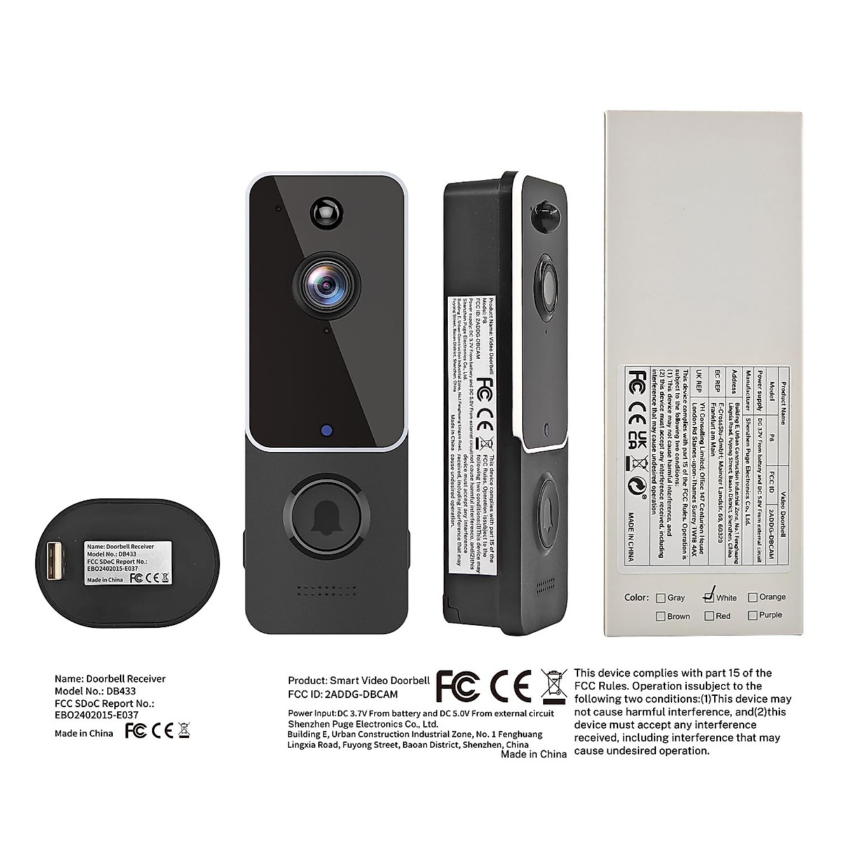 SJCODE Smart Video Doorbell Security Camera Outdoor Included Ring Chime, Wireless and Battery Powered, 2 Way Audio, Human Detection, Night Vision, Cloud Storage, for Indoor/Outdoor Surveillance