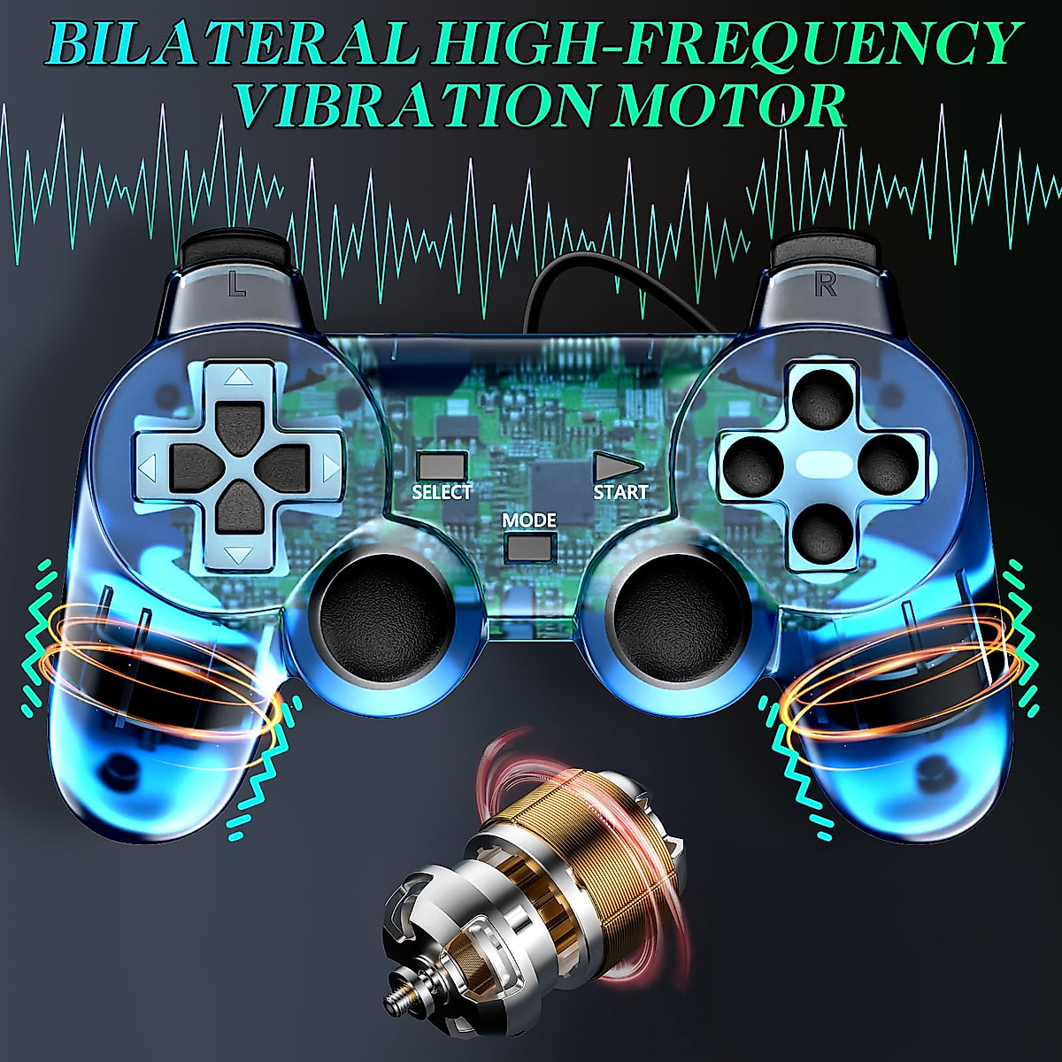 Degulan Wired Controller for PS2 High Performance Double Shock Gamepad Joystick Remote Compatible with Play station 2 (Clear Red and Clear Blue)