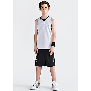 Youth Boys Reversible Mesh Performance Athletic Basketball Jerseys Blank Team Uniforms for Sports Scrimmage (1 Piece) (Blk/Wht, Youth Large)