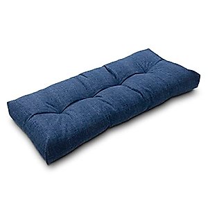 MAGPIE FABRICS Patio Bench Cushion 45"x18", Indoor/Outdoor Non-Slip Water Resistant Long Seat Pads, Tufted Loveseat Cushion for Swing, Settee, Window, Garden, Wicker, Front Porch (Navy Blue Textured)