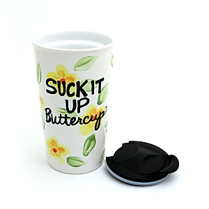 Suck it Up Buttercup Travel Mug, Ceramic, Lennymud by Lorrie Veasey
