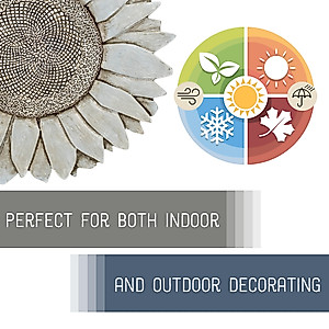 NAT & Jules Sunflower Shaped Dimensional Indoor Outdoor 12 inch Cast Resin Decorative Garden Stepping Stone, Patio, Walkway Sculpture Yard Art, Stone Grey