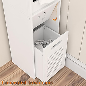 pofluany Small Bathroom Storage Cabinet Beside Toilet with Paper Dispenser, Slim Toilet Paper Storage Corner Floor Cabinet Bathroom Organizer for Small Space, Bathroom, Kitchen, Laundry White