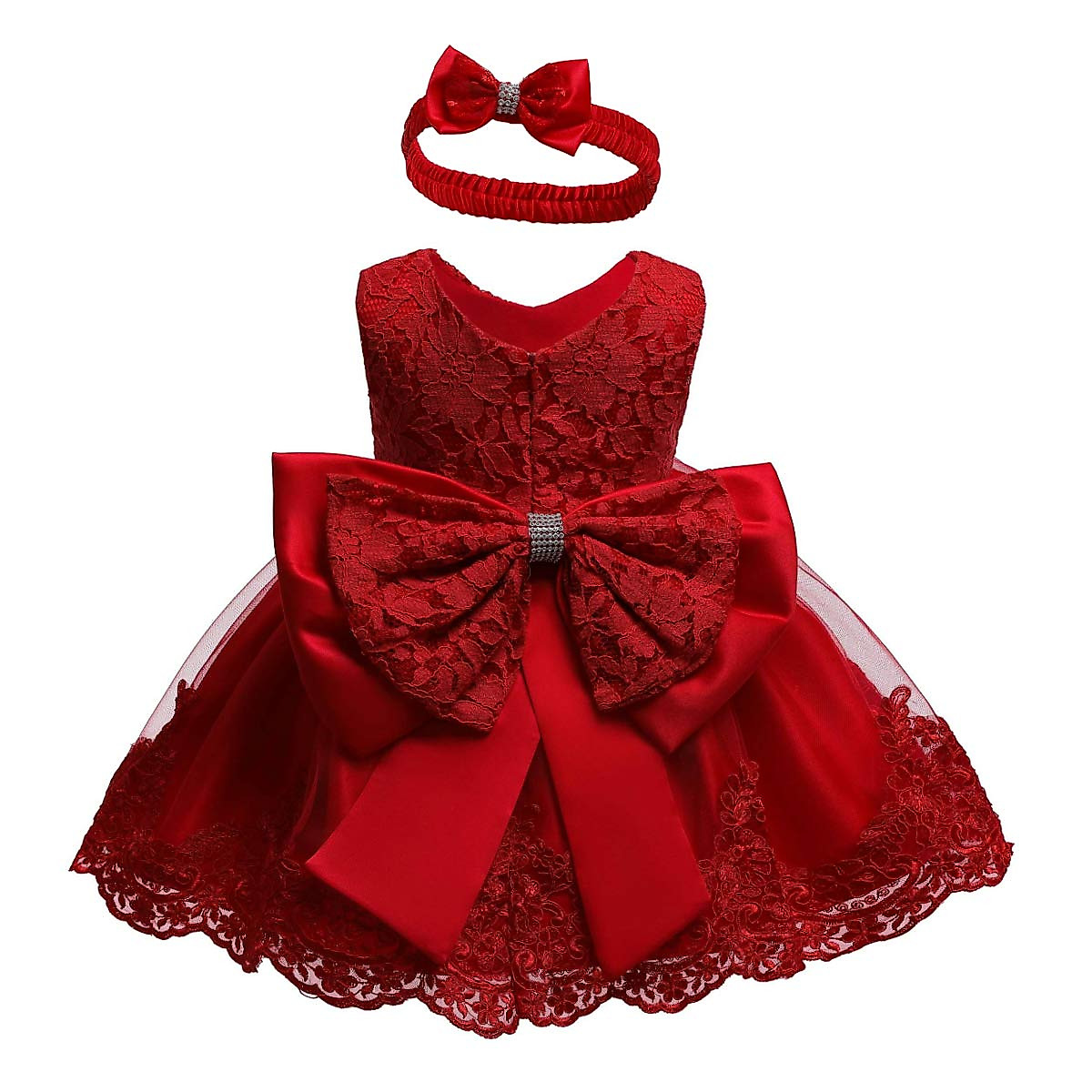 Flower Girls Dresses Baby First Baptism Toddler Special Occasion Birthday Evening Gown Cute Dress(Red,18M)