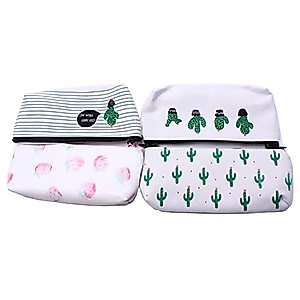 Set of 4 Cute Cactus Canvas Pencil Case Strawberry Pastoral Organizer Makeup Cosmetic Pouch Holder by SPADORIVE