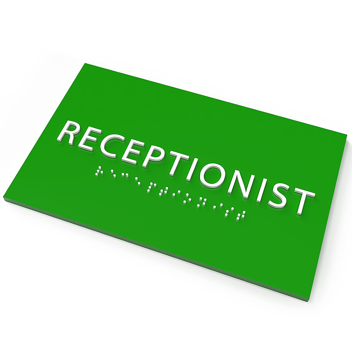 ADA CENTRAL SIGNS - 6" X4" Receptionist Sign - ADA Compliant Tactile Graphics Grade 2 Braille Text | Wall Mount Plastic Desk Service, Customer Assistance Sign for Office, Hotel, Schools, Hospital