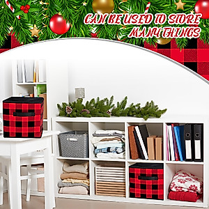 Suzile 6 Pcs Buffalo Plaid Storage Bins Christmas 10'' Buffalo Plaid Foldable Fabric Storage Cube with Handles Christmas Basket Storage Box Organizers for Toys Shelf Closet Home Gift(Red and Black)