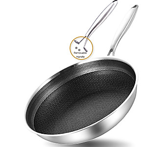 LOLYKITCH 10-12 Inch Hybrid Tri-Ply Stainless Steel Nonstick Chef's Frying Pan Set,Skillets,Induction Pan,Anti-Scratch Oven & Dishwasher Safe.