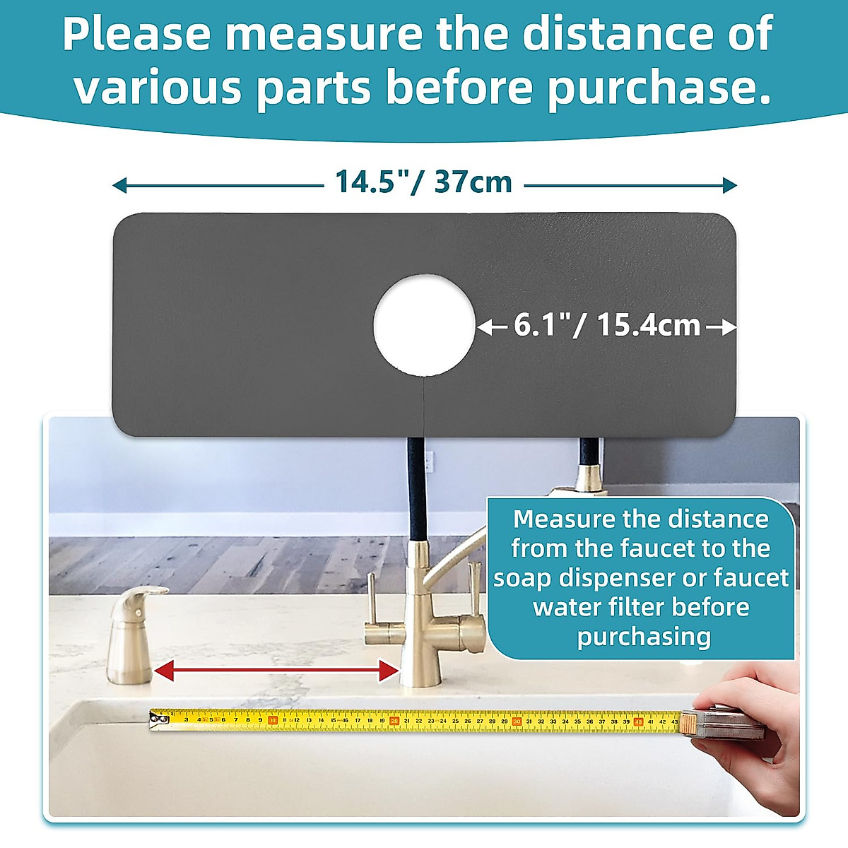 LOPNUR Faucet Mat for Kitchen Sink, 14.5 inch Cuttable Sink Water Splash Guard Behind Faucet, Kitchen Sink Faucet Mat Splash Guard with Super Absorbent Diatomite 14.5''x5.5'' (Grey, 1 Pack)