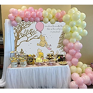 DMJ Classic Cartoon Bear Backdrop for Girls Birthday Party Pink Balloon Pooh Photograph Background Baby Shower Cake Table Decoration Background 7x5ft