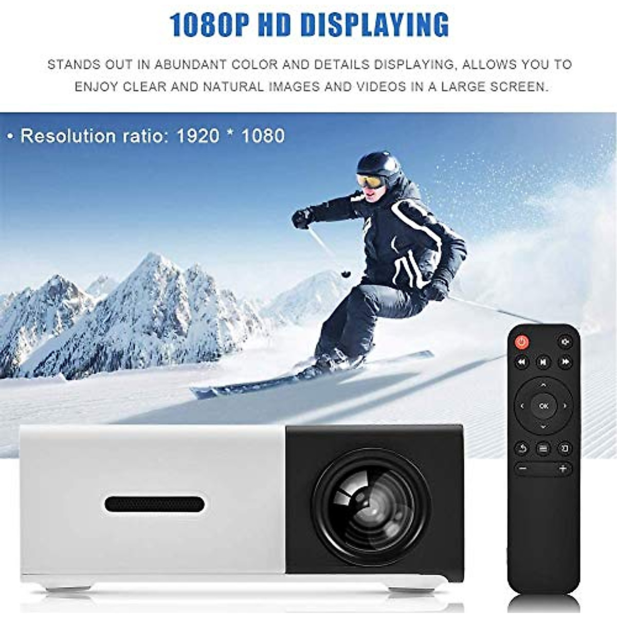 Vbestlife Mini Projector,Portable 1080P 600lm 4 : 3 LED Projector Home Cinema Theater Movie Support Laptop PC Smartphone HDMI Input,Great Gift Pocket Projector for Christmas (Black)