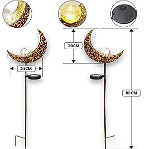 XVZ Solar Moon Crackle Glass Globe Stake Metal Lights, 2 Pack Solar Powered Garden Decorations,Waterproof Outdoor Decorations for Walkway,Pathway,Lawn,Lawn,Patio or Courtyard