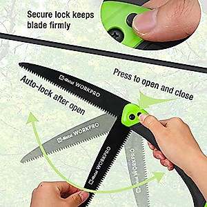 WORKPRO Folding Saw, Small Hand Pruning Saw with 7 Inch Blade, Portable Garden Saw with Triple Cut Teeth, Ideal for Trees Trimming Cutting Camping Gardening Hunting, Safety Button Lock