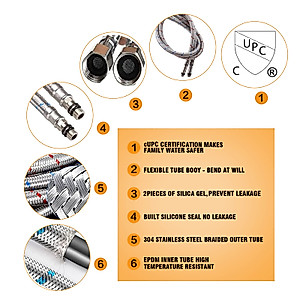 Hoimpro 24-Inch Long Bathroom Kitchen Faucet Connector Braided Stainless Steel Supply Hose,cUPC Hose 1 pair 3/8-Inch Female Compression Thread x M10 Male Connector, x 2 Pcs