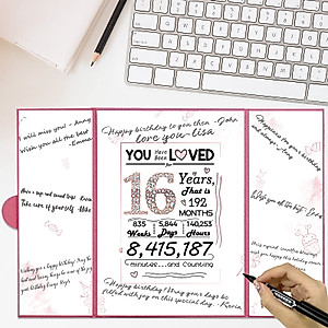 Vlipoeasn Sweet 16 Birthday Guest Book Signature Congrats Certificate Rose Gold 16th Birthday Decorations for Girl, 16th Birthday Decorations Guest Book Alternative, Sweet 16 Birthday Gifts for Girls