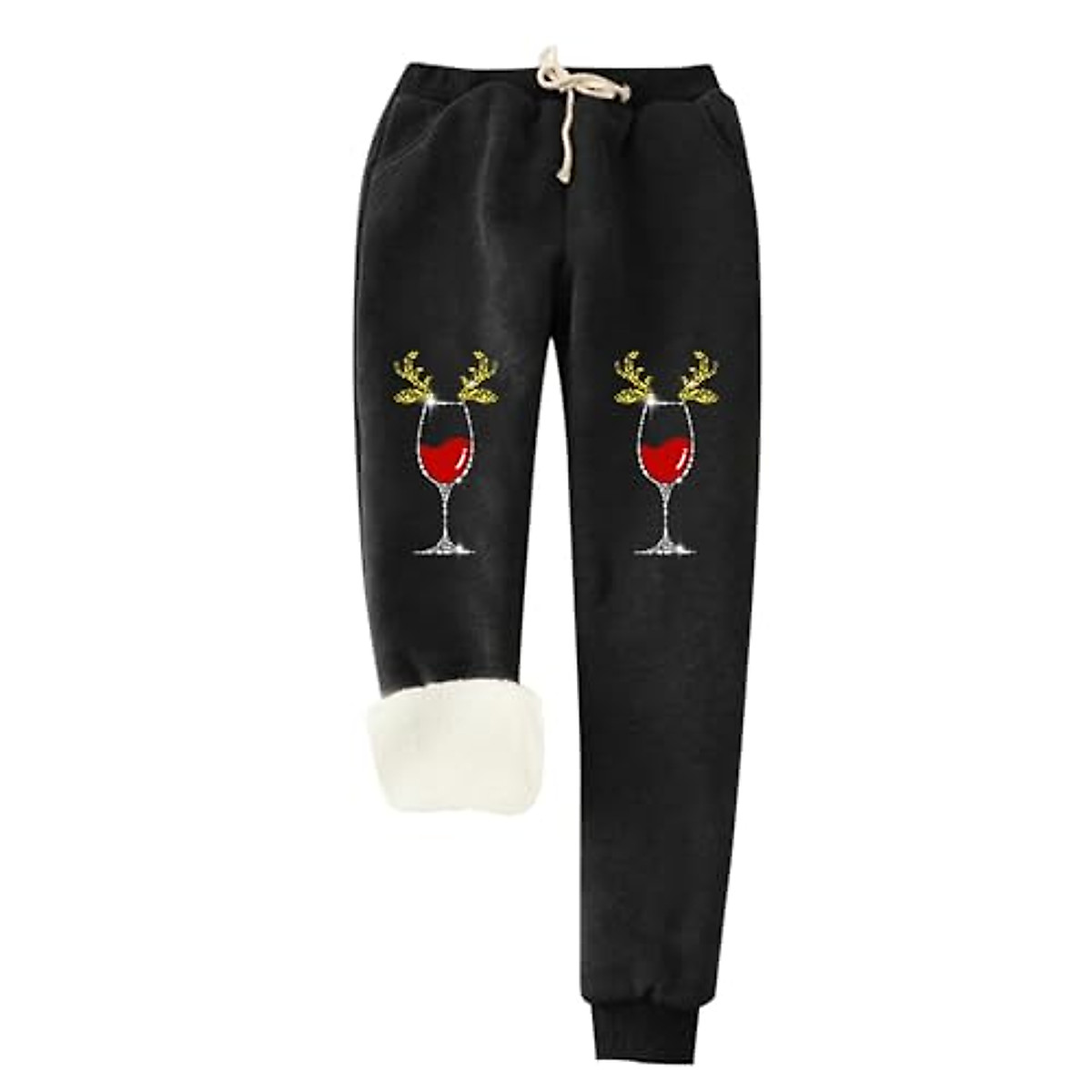 High Waisted Sweatpants for Women,Xmas Print Womens Sweatpants with Pockets Xmas Print Drawstring Workout Active Joggers Reindeer Print Straight Leg Baggy Sweatpants Black XL