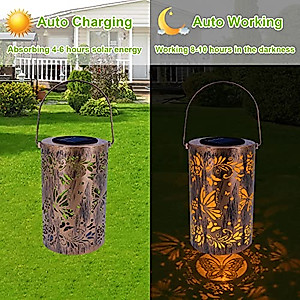 Outdoor Solar Lanterns, 2 Pack Retro Butterfly Hanging Lights Metal Outdoor Lantern Waterproof Decor Garden Lights for Patio, Pathway, Tree, Porch