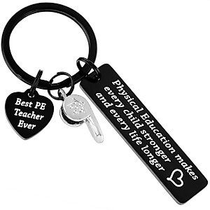 AHAETH Pe Teacher Appreciation Gifts Keychain For Women Men Male From Student Pe Whistle Charm Keyring Thank You Gym Teachers Best P E Coach Pe Keychain