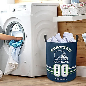 Laundry Hamper Merchandise for Football Accessories, Personalized Game Day Laundry Basket Keepsake with Name Number, Storage Basket for Bathroom Living Room, Gifts for Men Woman Fans Famliy