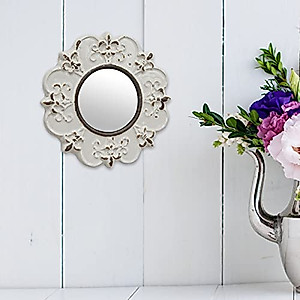 Stonebriar Decorative 8" Antique Off White Round Ceramic Accent Wall Mirror