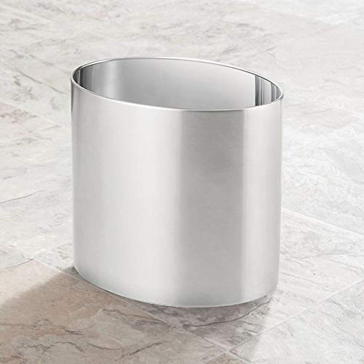 mDesign Stainless Steel Metal Oval Trash Can, Small 2.09 Gallon Wastebasket, Garbage Basket Bin for Bathroom, Bedroom, Kitchen, or Home Office, Holds Waste and Recycle, Mirri Collection, Brushed